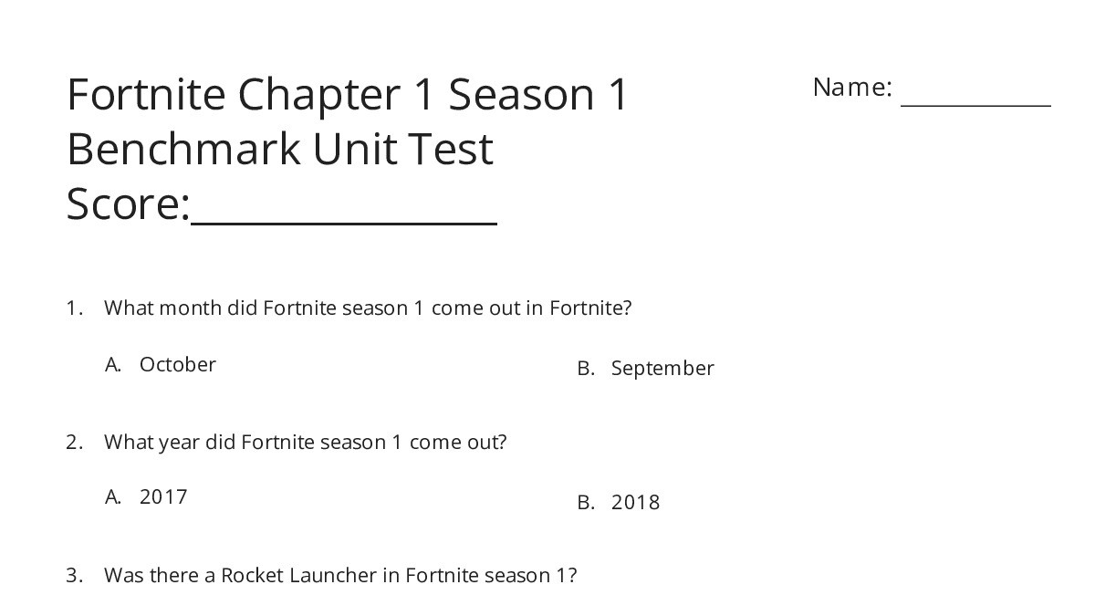 Fortnite Chapter 1 Season 1 Benchmark Unit Test Score ...