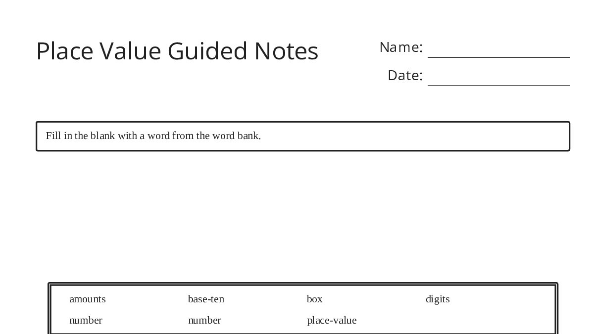 Place Value Guided Notes - My Worksheet Maker: Create Your Own Worksheets