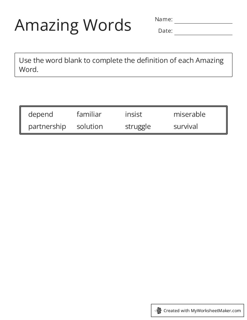Amazing Words - My Worksheet Maker: Create Your Own Worksheets