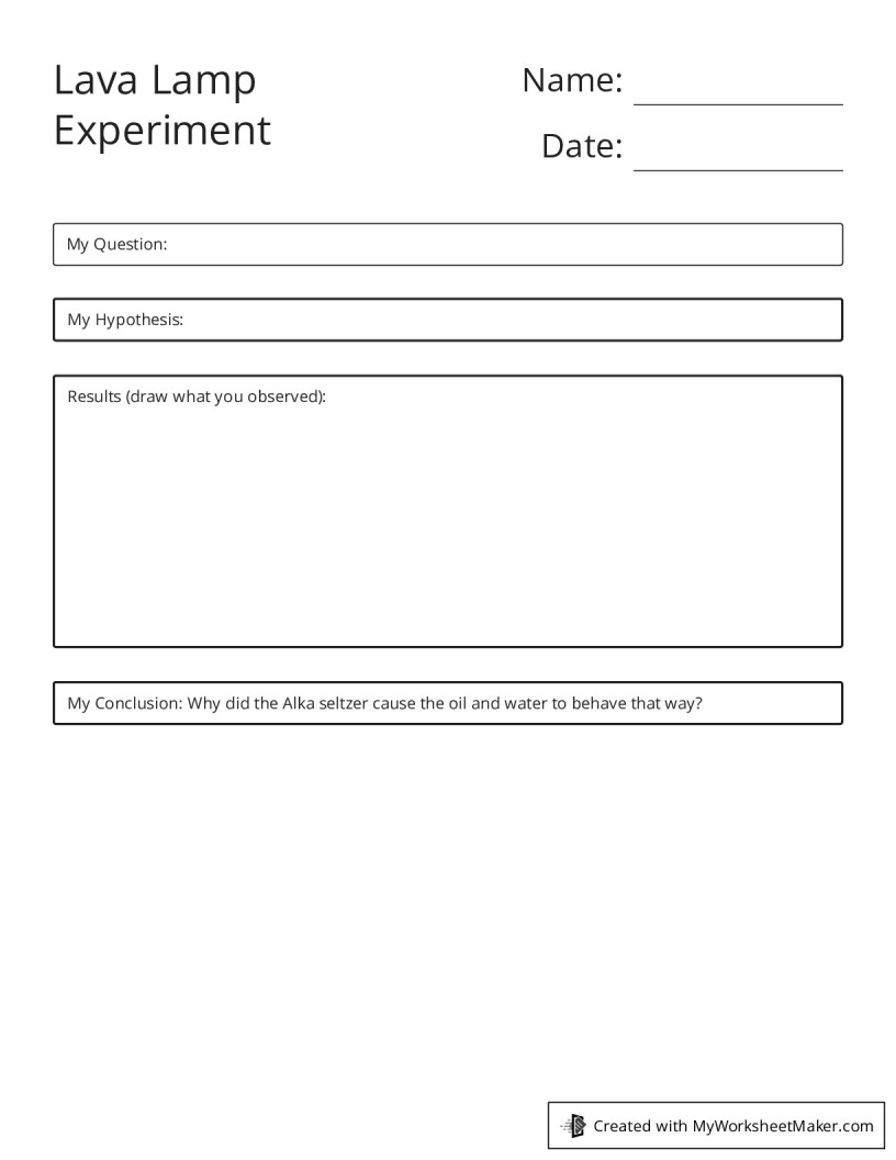 Lava Lamp Experiment - My Worksheet Maker: Create Your Own Worksheets