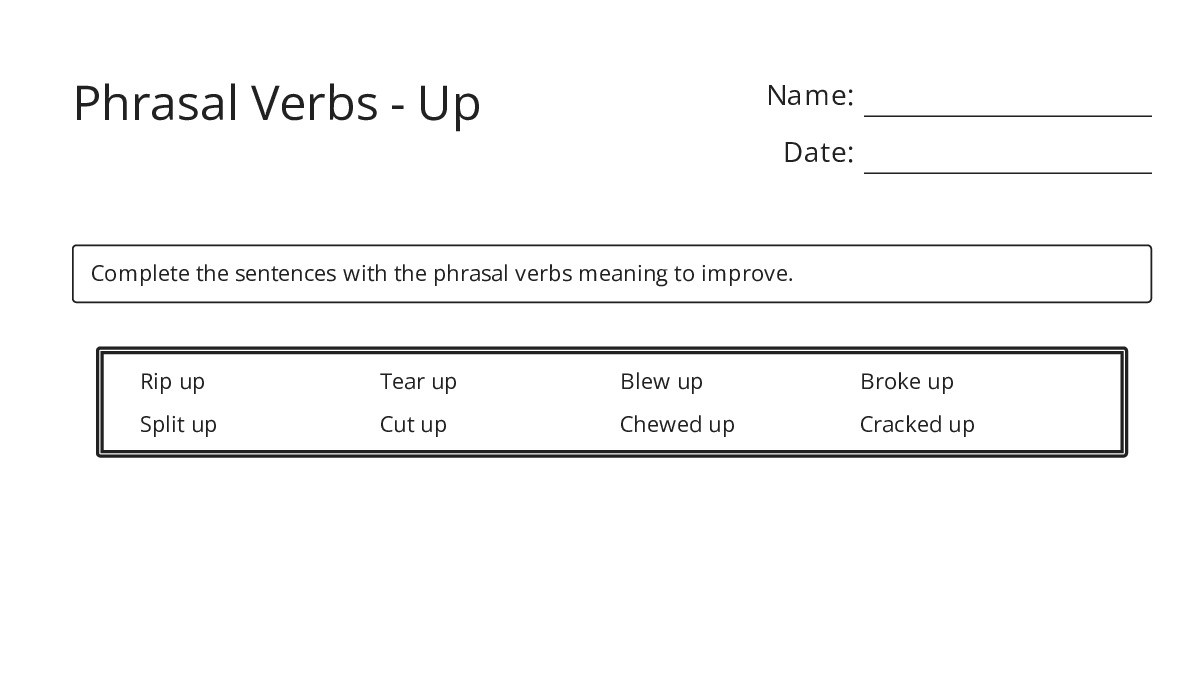 Phrasal Verbs - Up - My Worksheet Maker: Create Your Own Worksheets