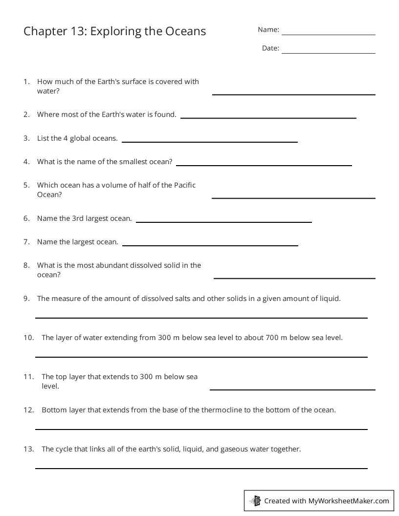 Chapter 13: Exploring the Oceans - My Worksheet Maker: Create Your Own ...