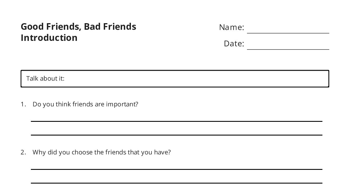 Good Friends, Bad Friends Introduction - My Worksheet Maker: Create ...