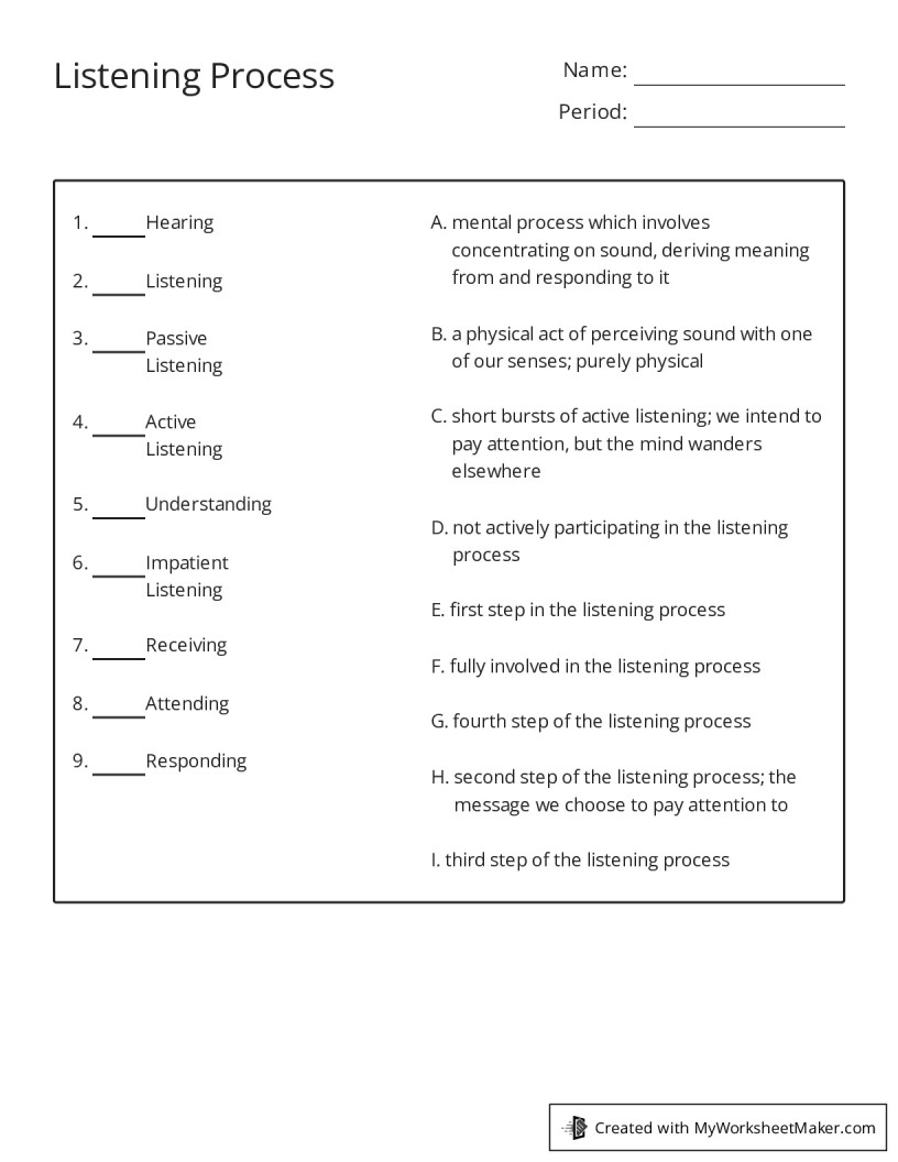 Listening Process - My Worksheet Maker: Create Your Own Worksheets