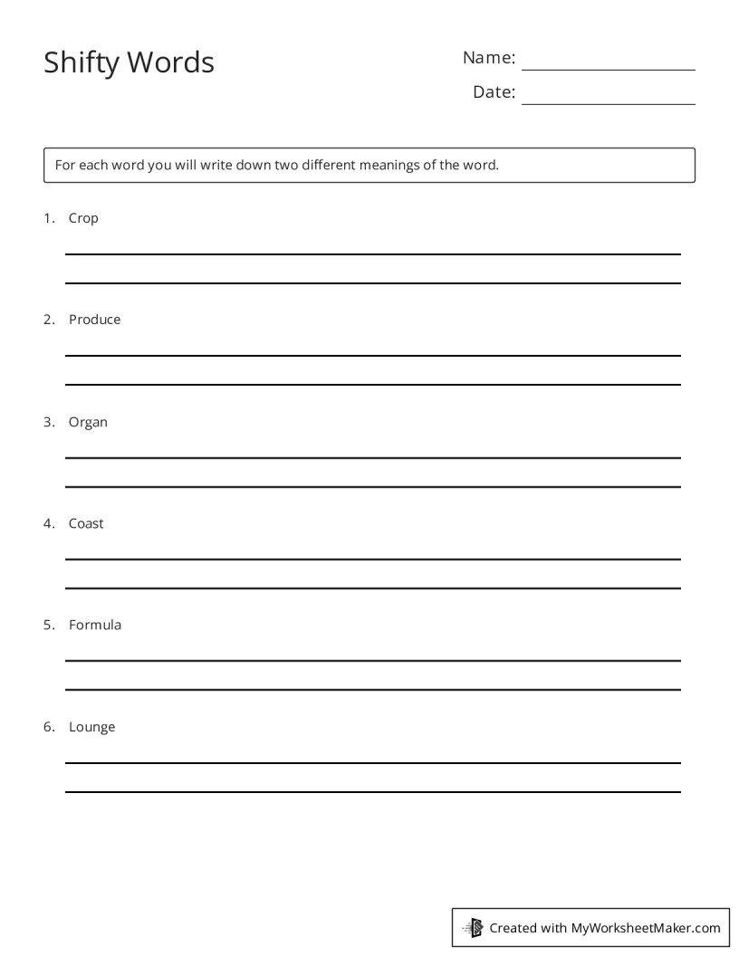 Shifty Words - My Worksheet Maker: Create Your Own Worksheets