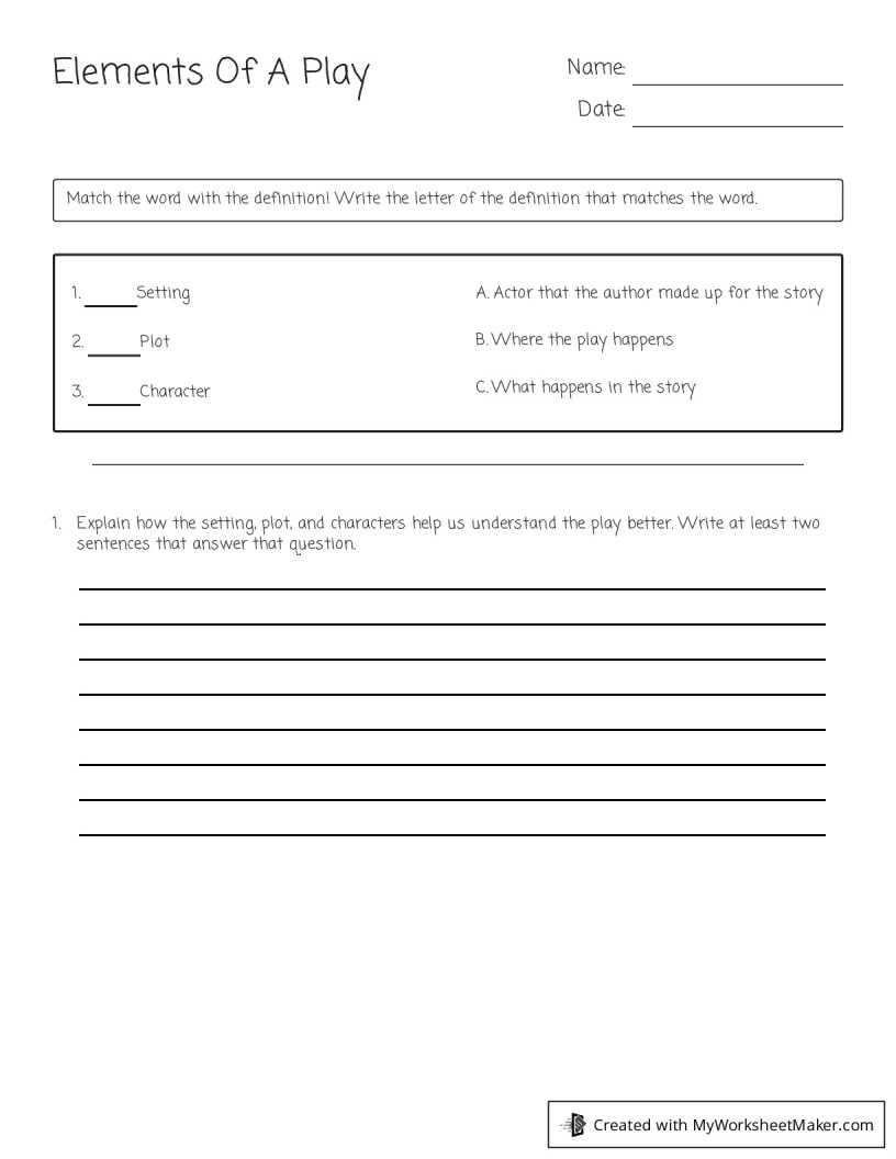 Elements Of A Play - My Worksheet Maker: Create Your Own Worksheets