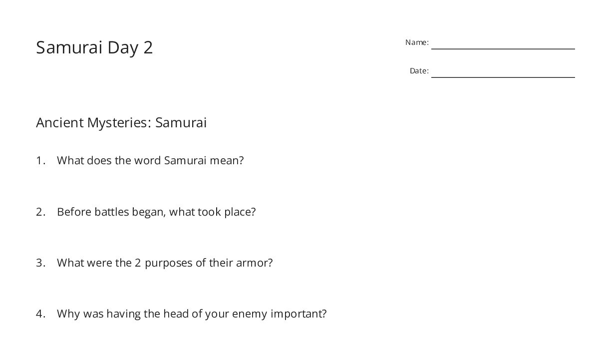 Samurai Day 2 - My Worksheet Maker: Create Your Own Worksheets