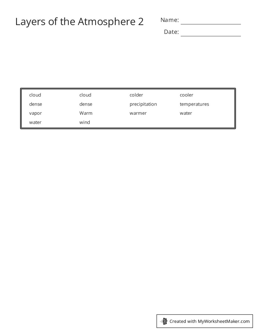 Layers of the Atmosphere 2 - My Worksheet Maker: Create Your Own Worksheets