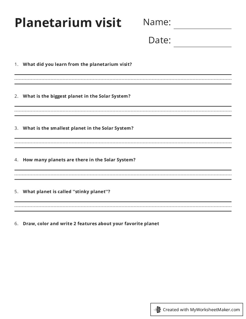 Planetarium visit - My Worksheet Maker: Create Your Own Worksheets