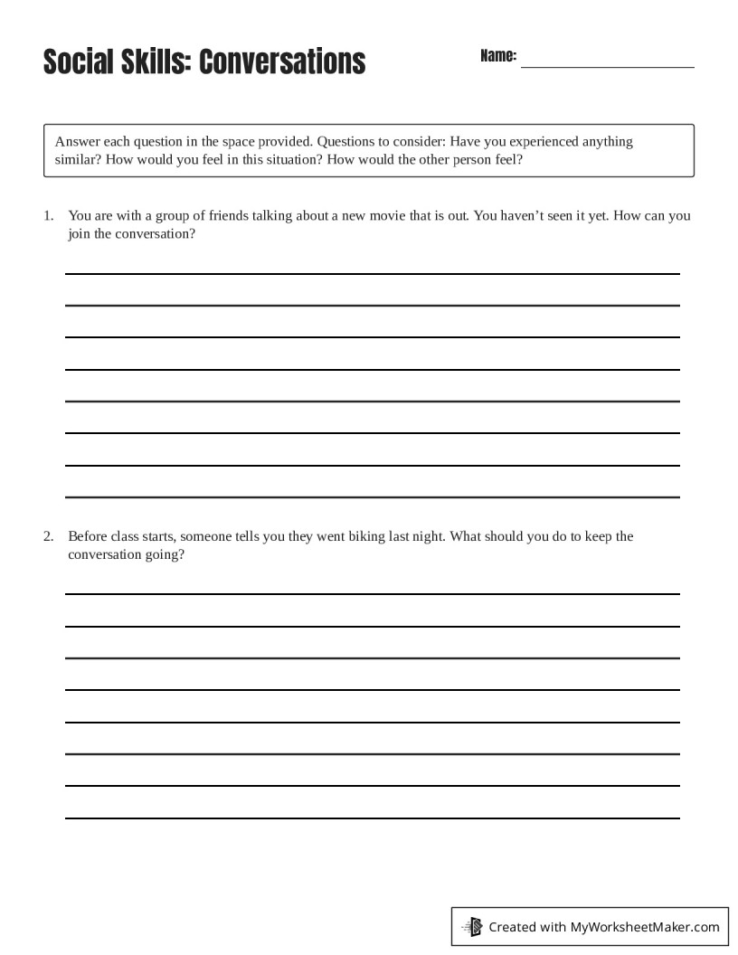 Social Skills: Conversations - My Worksheet Maker: Create Your Own ...