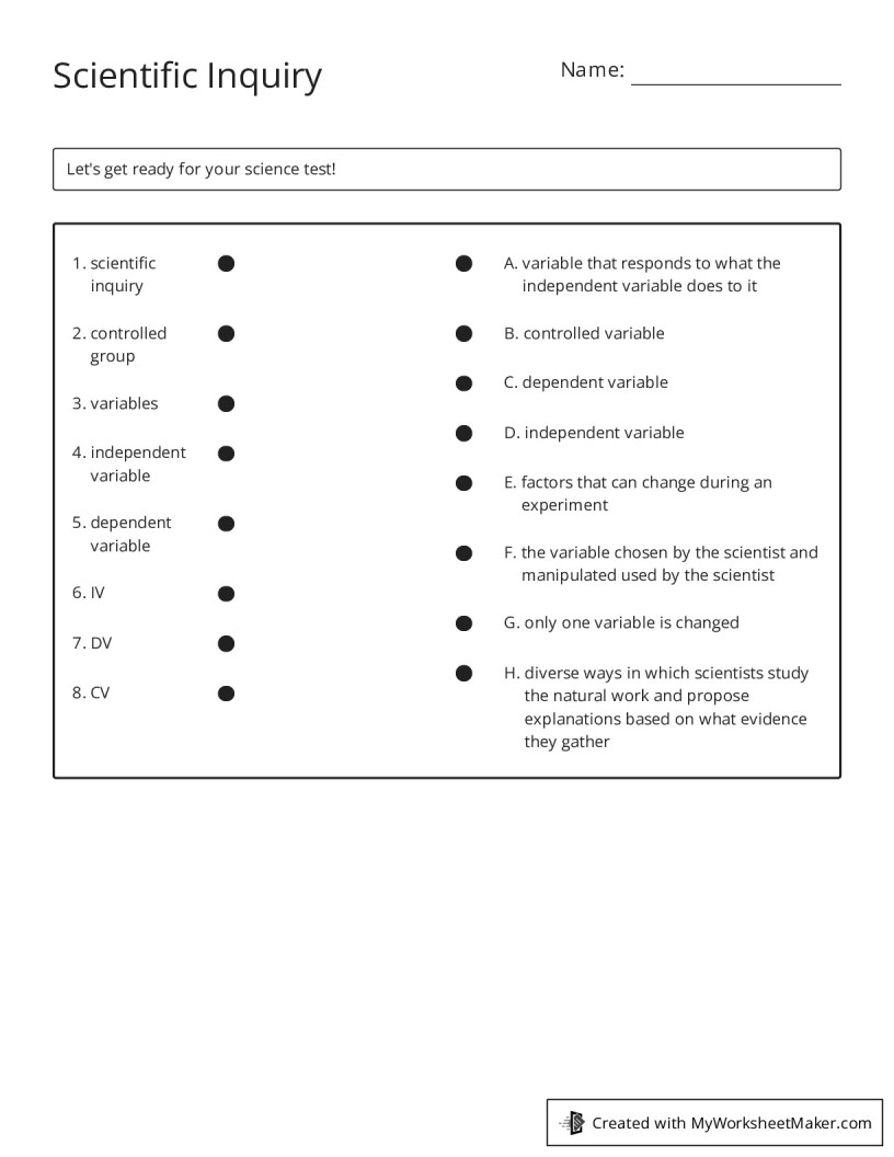 Scientific Inquiry - My Worksheet Maker: Create Your Own Worksheets