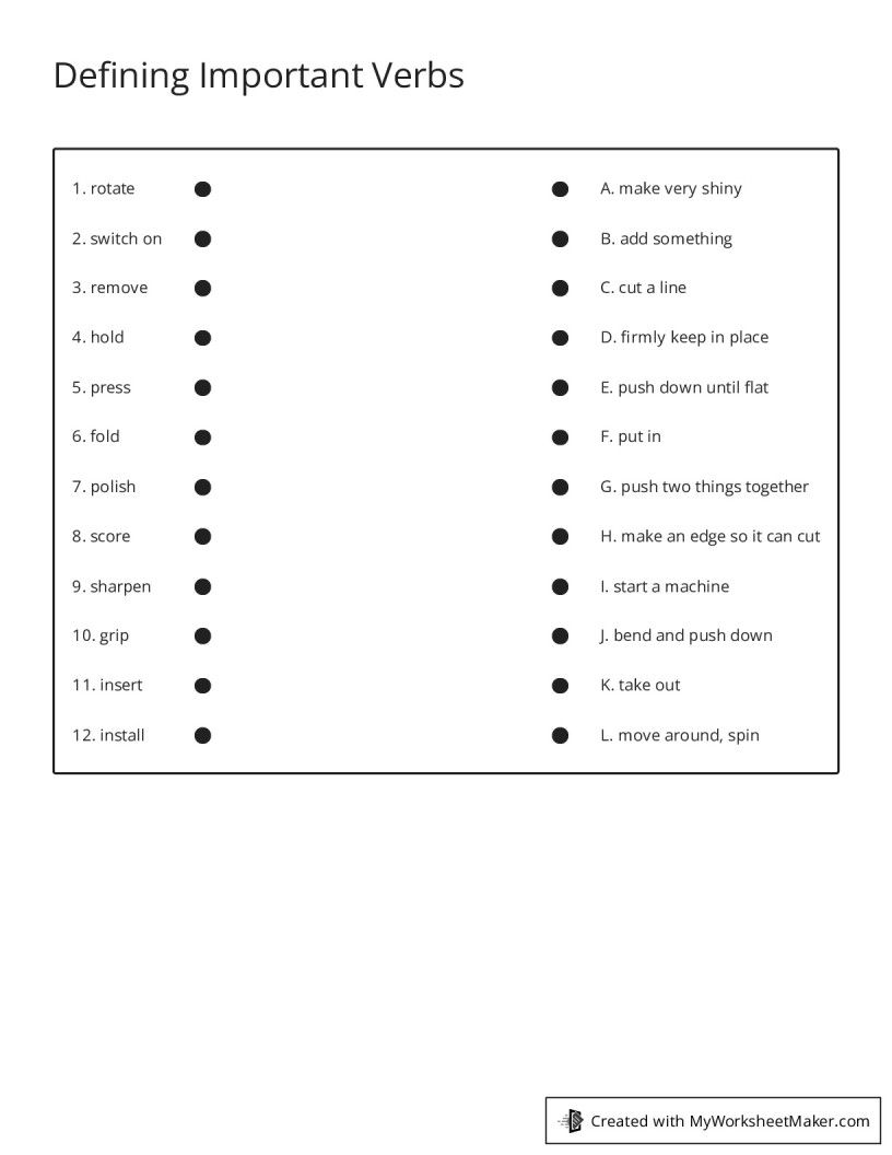 Defining Important Verbs - My Worksheet Maker: Create Your Own Worksheets