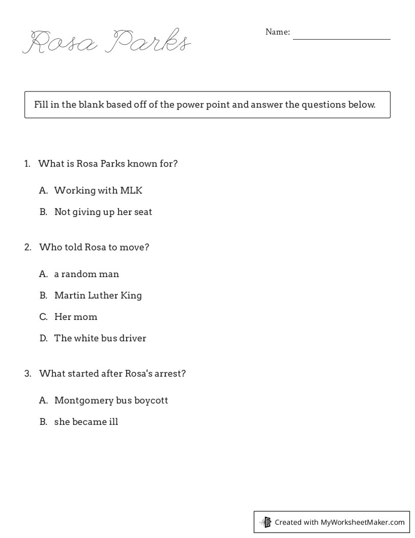 Rosa Parks - My Worksheet Maker: Create Your Own Worksheets