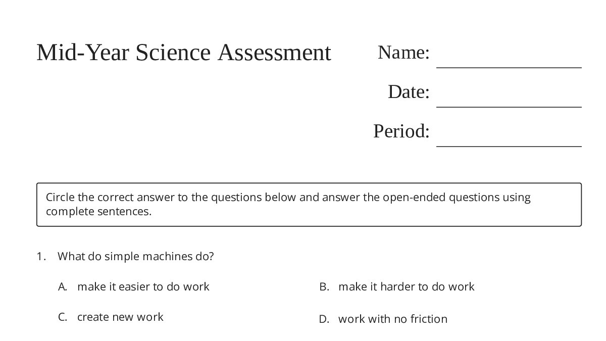 Mid-Year Science Assessment - My Worksheet Maker: Create Your Own ...