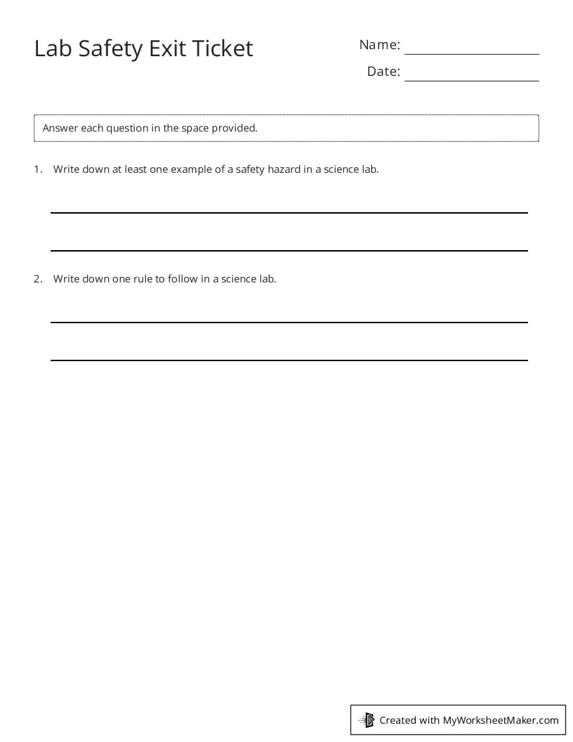 Lab Safety Exit Ticket - My Worksheet Maker: Create Your Own Worksheets