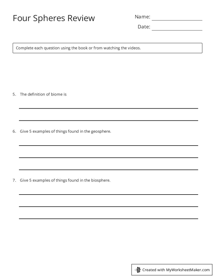 Four Spheres Review - My Worksheet Maker: Create Your Own Worksheets