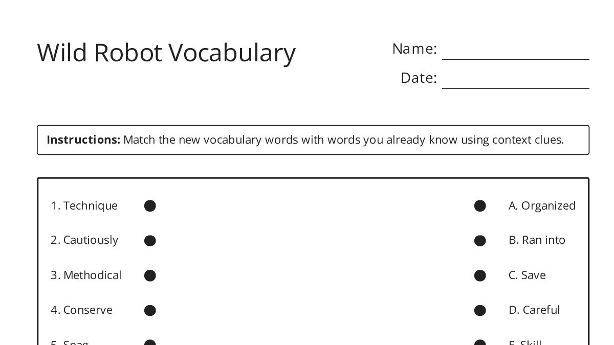 Wild Robot Vocabulary - My Worksheet Maker: Create Your Own Worksheets