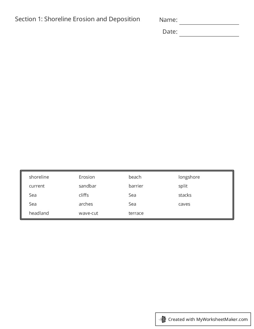 Section 1: Shoreline Erosion and Deposition - My Worksheet Maker ...