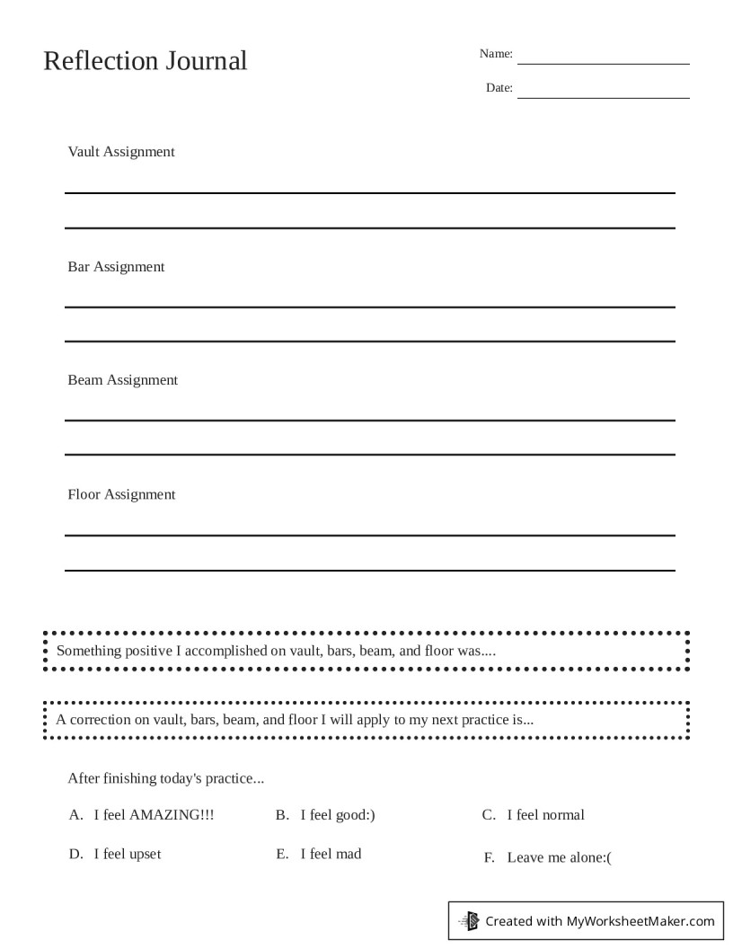 Reflection Journal - My Worksheet Maker: Create Your Own Worksheets