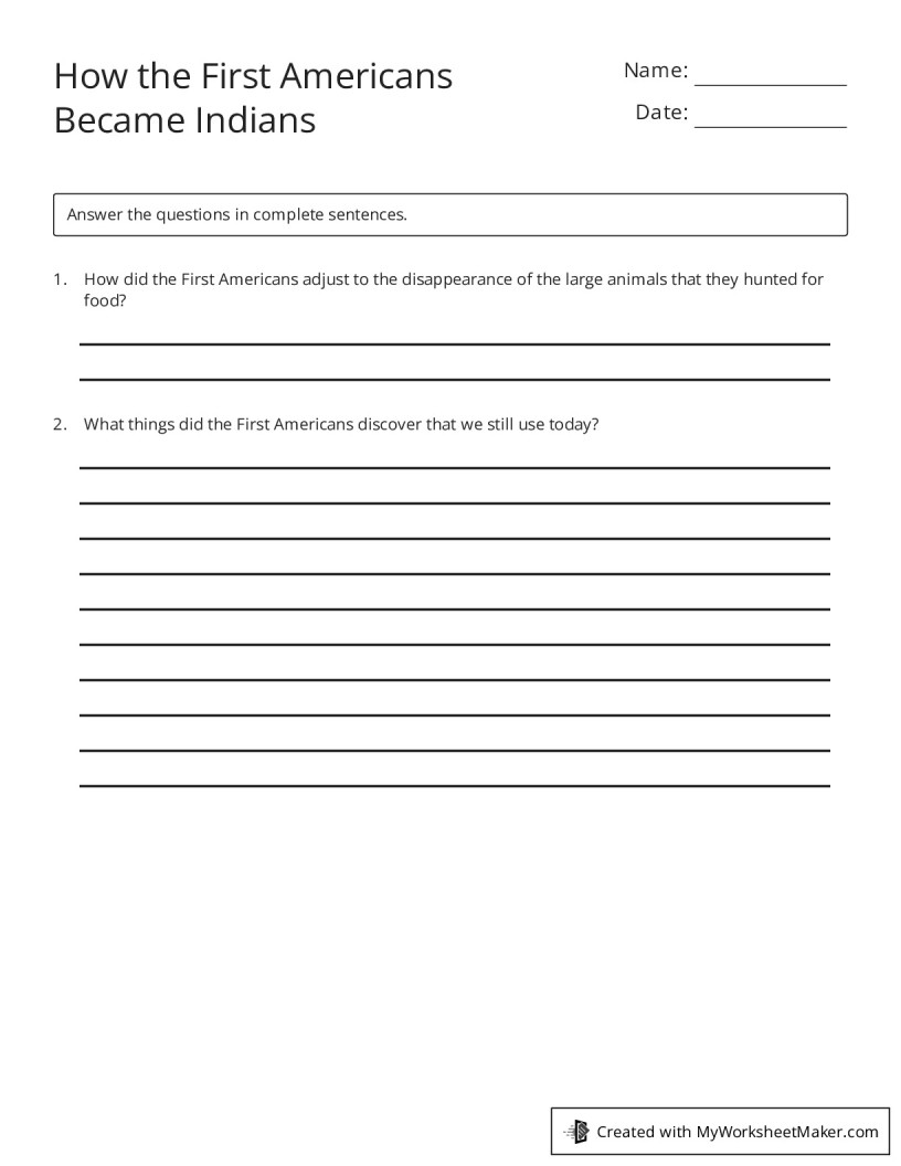 How the First Americans Became Indians - My Worksheet Maker: Create ...