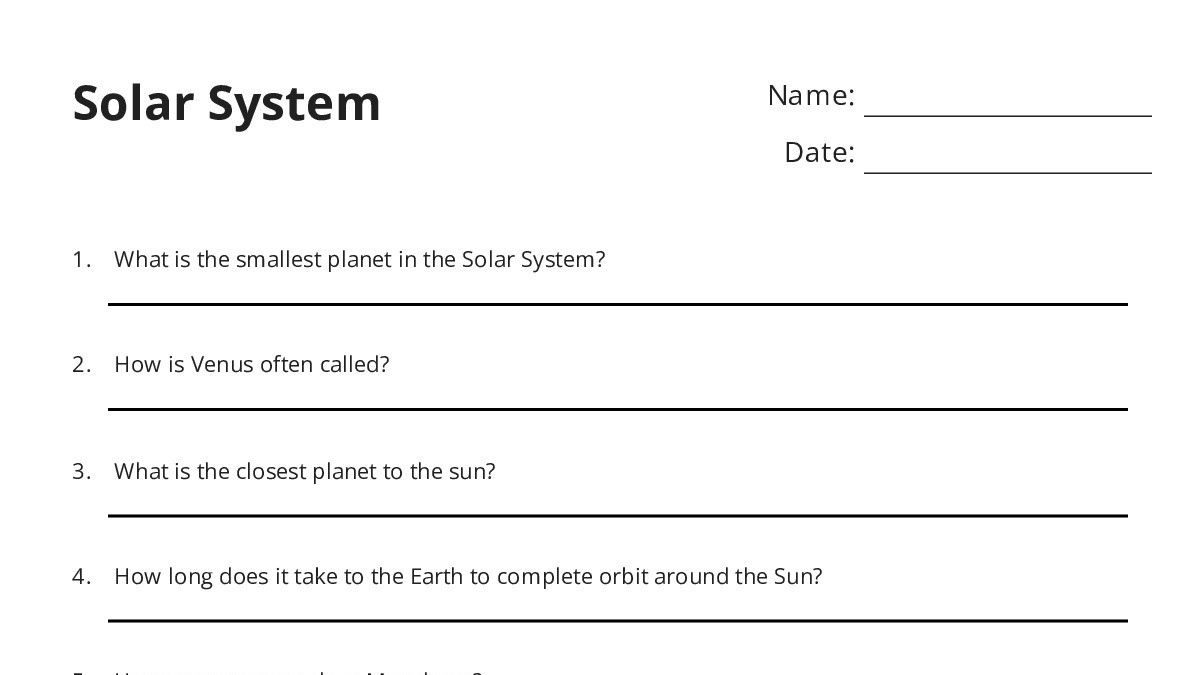 Solar System - My Worksheet Maker: Create Your Own Worksheets