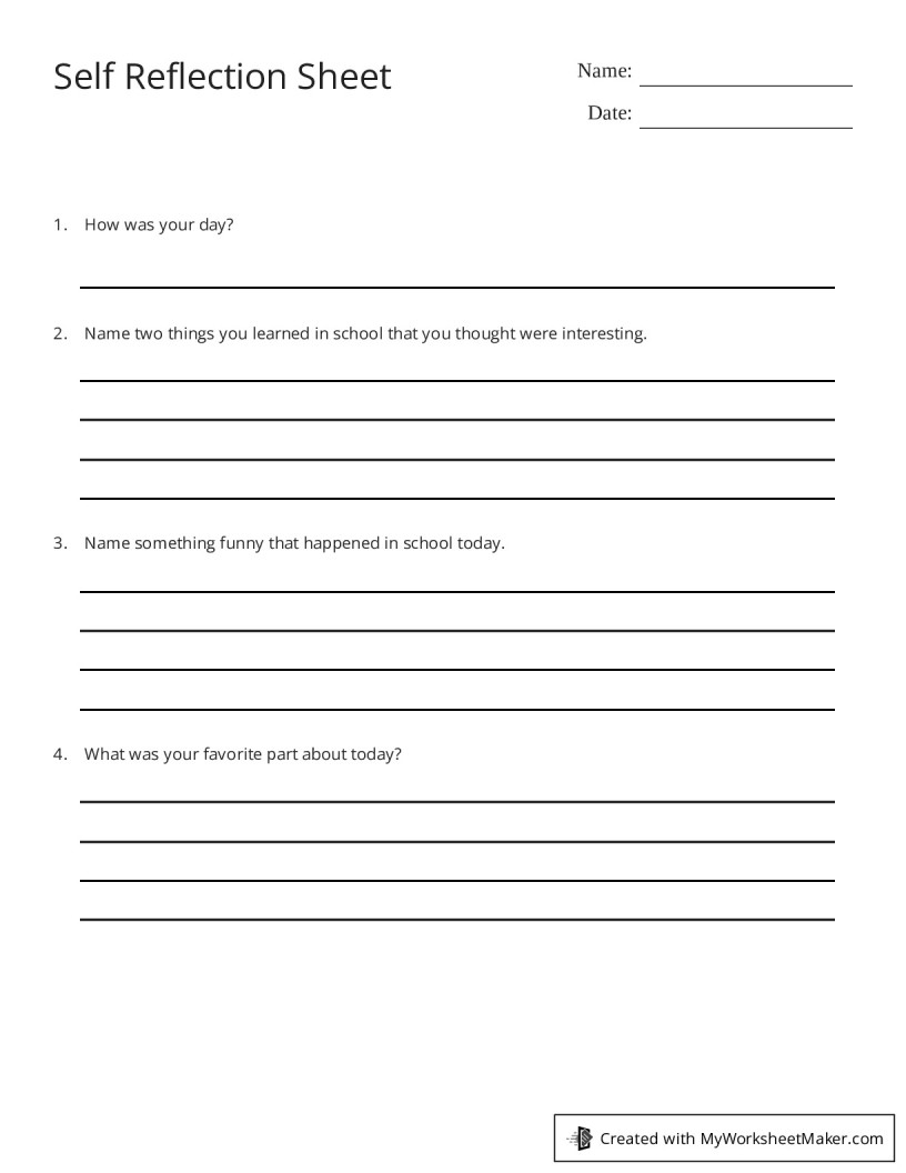 Self Reflection Sheet - My Worksheet Maker: Create Your Own Worksheets