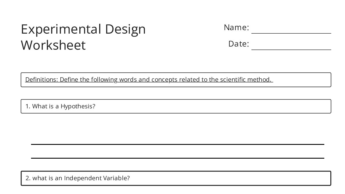 Experimental Design Worksheet - My Worksheet Maker: Create Your Own ...