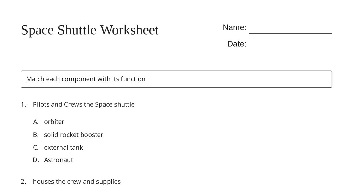 Space Shuttle Worksheet - My Worksheet Maker: Create Your Own Worksheets