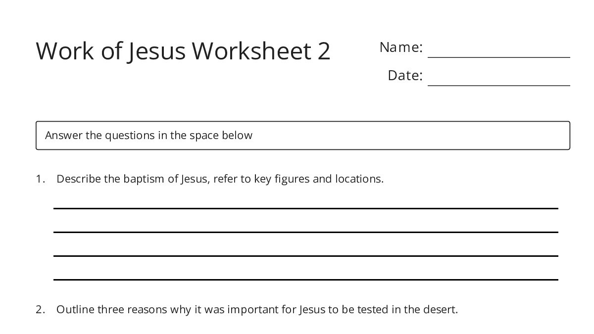 Work of Jesus Worksheet 2 - My Worksheet Maker: Create Your Own Worksheets
