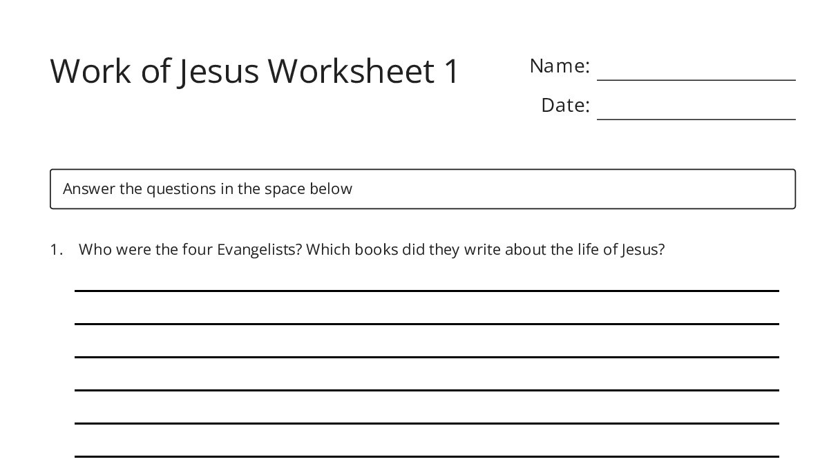 Work of Jesus Worksheet 1 - My Worksheet Maker: Create Your Own Worksheets