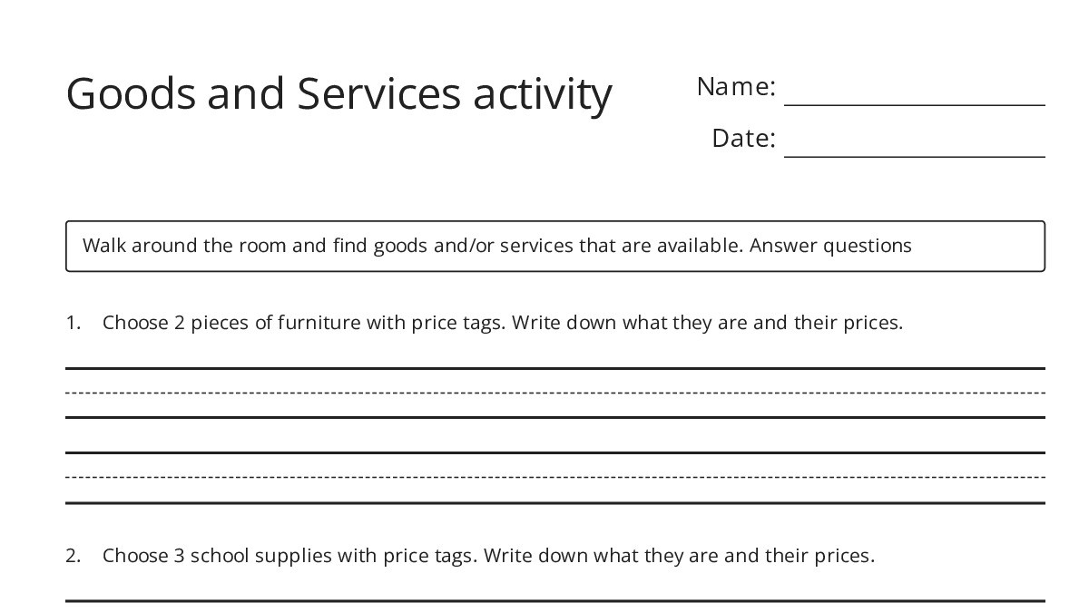 Goods and Services activity - My Worksheet Maker: Create Your Own ...