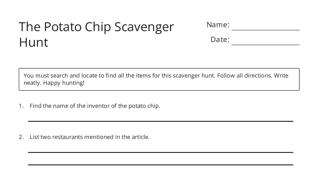 The Potato Chip Scavenger Hunt - My Worksheet Maker: Create Your Own ...
