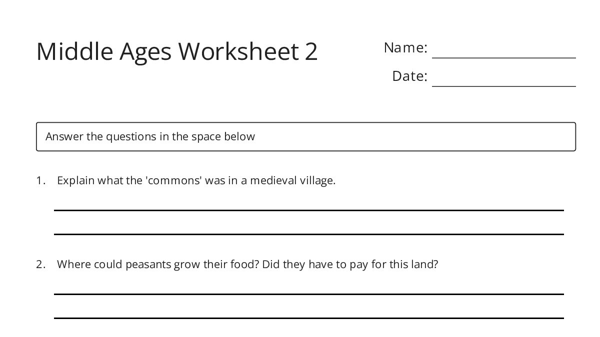 Middle Ages Worksheet 2 - My Worksheet Maker: Create Your Own Worksheets