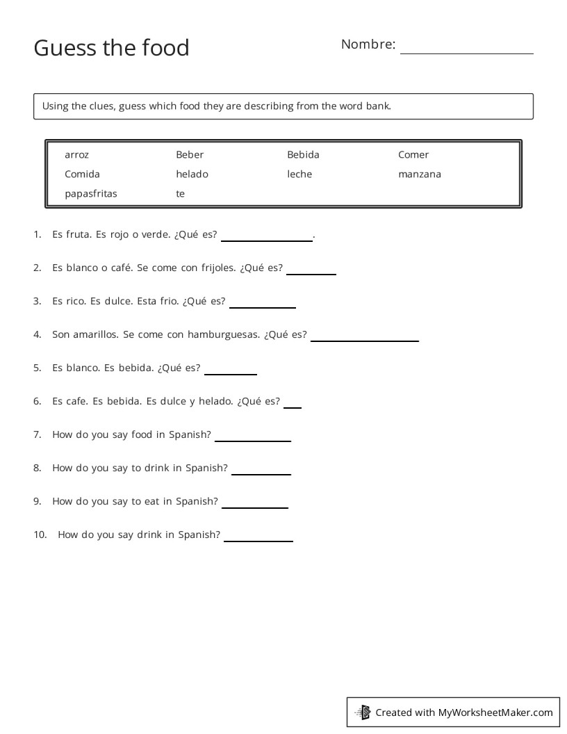 Guess the food - My Worksheet Maker: Create Your Own Worksheets