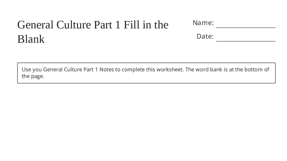 General Culture Part 1 Fill in the Blank - My Worksheet Maker: Create ...