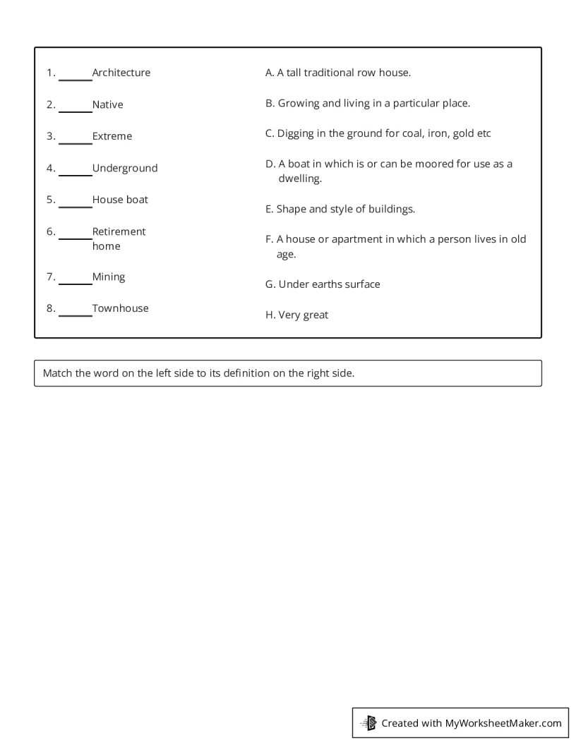 Matching Worksheet - My Worksheet Maker: Create Your Own Worksheets