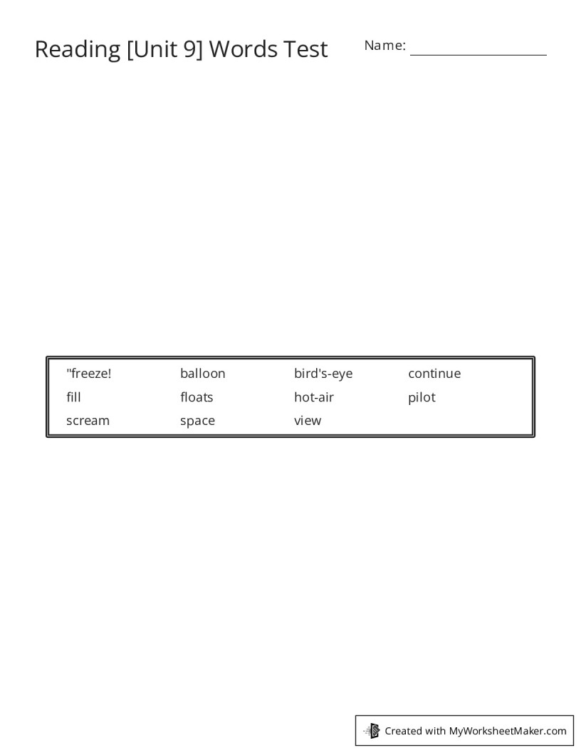 Reading [Unit 9] Words Test - My Worksheet Maker: Create Your Own ...