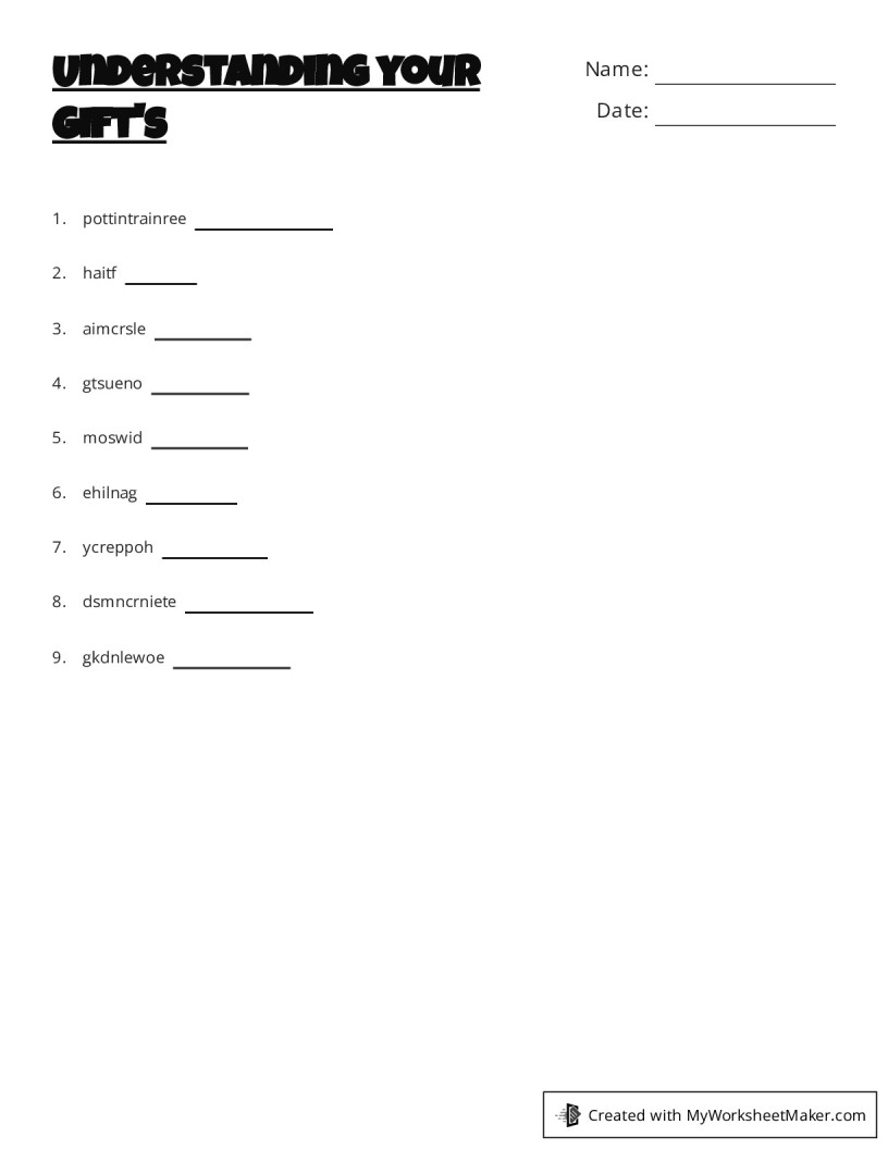 Understanding your Gift's - My Worksheet Maker: Create Your Own Worksheets