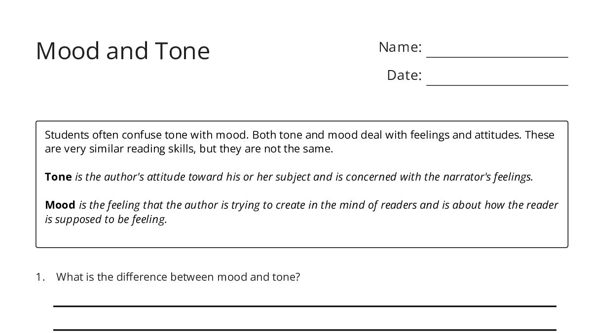 Mood and Tone - My Worksheet Maker: Create Your Own Worksheets