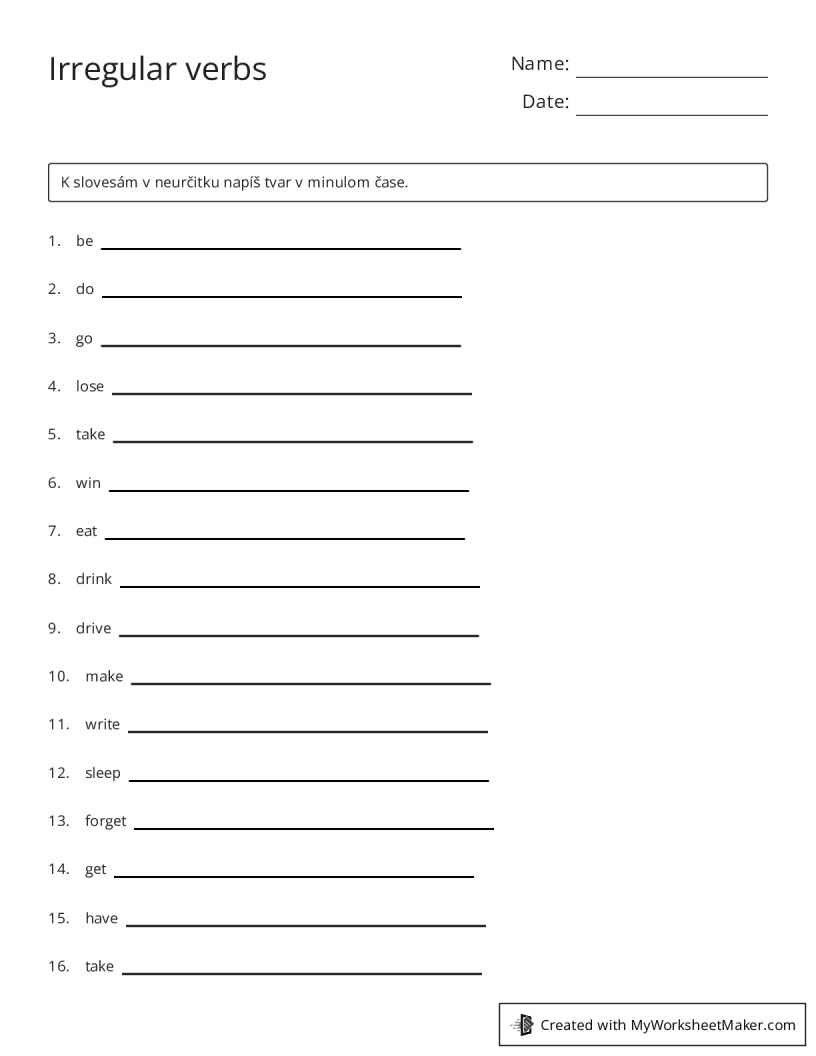 Irregular verbs - My Worksheet Maker: Create Your Own Worksheets