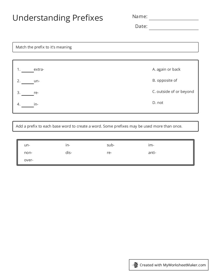 Understanding Prefixes - My Worksheet Maker: Create Your Own Worksheets