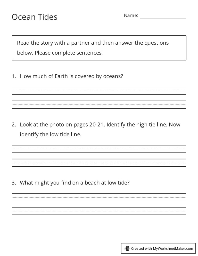 Ocean Tides - My Worksheet Maker: Create Your Own Worksheets