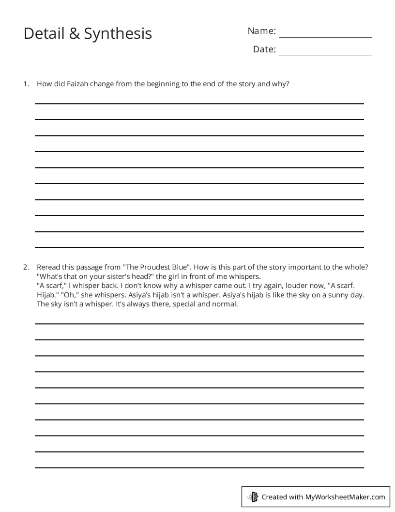 Detail & Synthesis - My Worksheet Maker: Create Your Own Worksheets