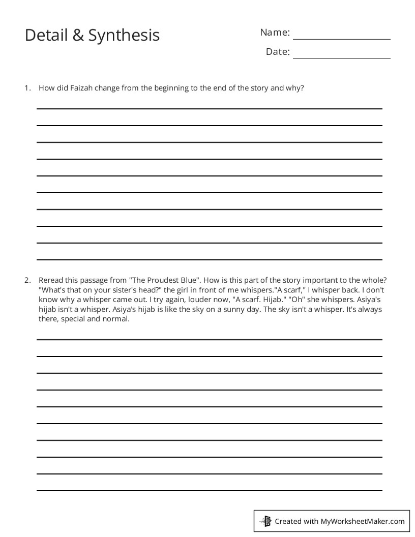 Detail & Synthesis - My Worksheet Maker: Create Your Own Worksheets