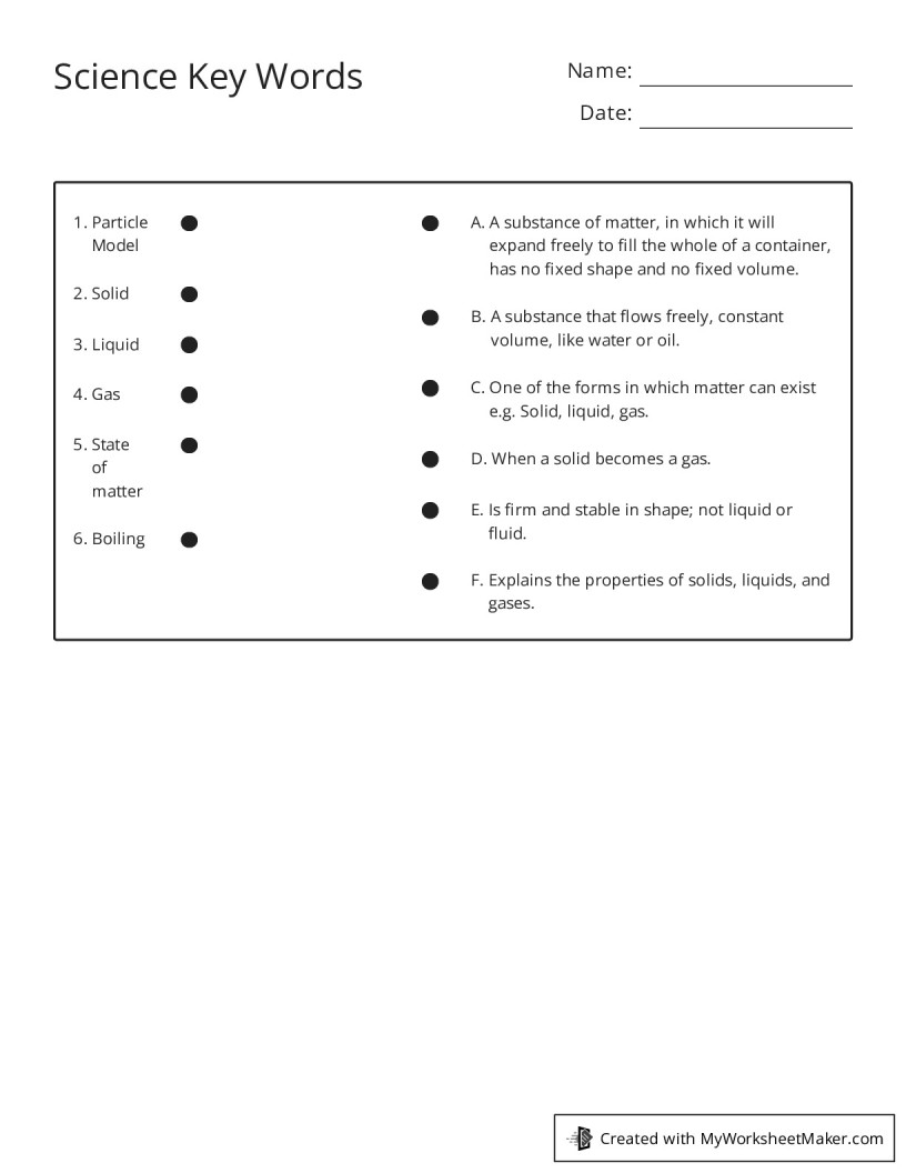 Science Key Words - My Worksheet Maker: Create Your Own Worksheets