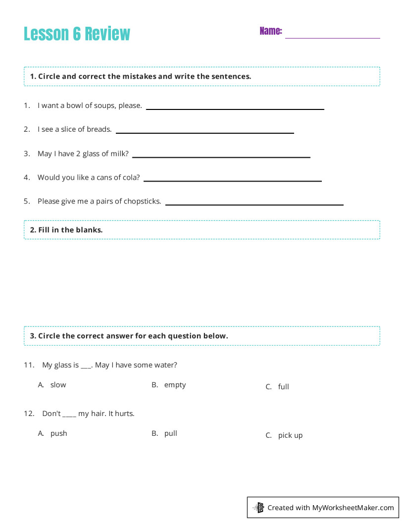 Lesson 6 Review - My Worksheet Maker: Create Your Own Worksheets