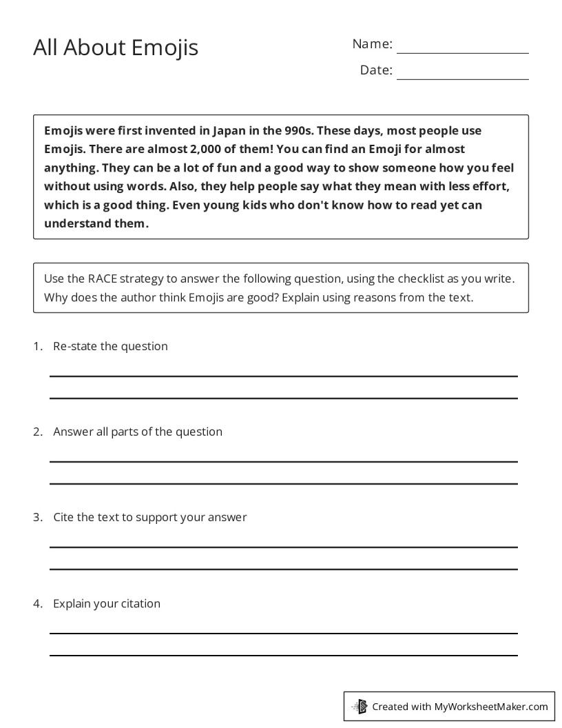 All About Emojis - My Worksheet Maker: Create Your Own Worksheets