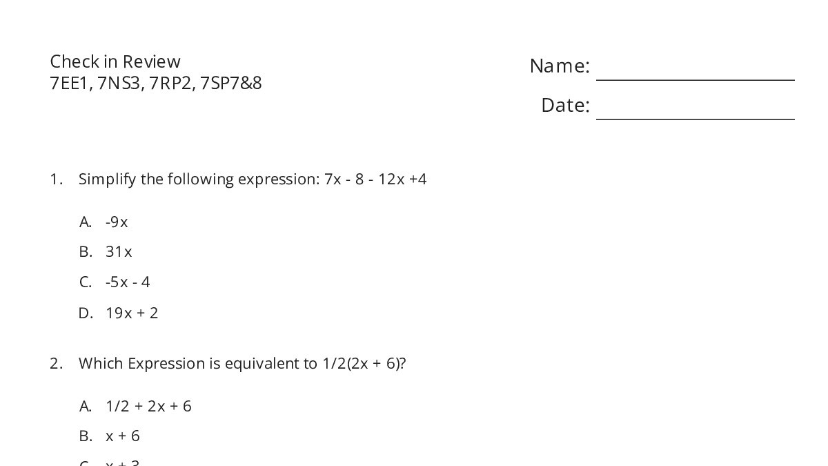 Check in Review 7EE1, 7NS3, 7RP2, 7SP7&8 - My Worksheet Maker: Create ...