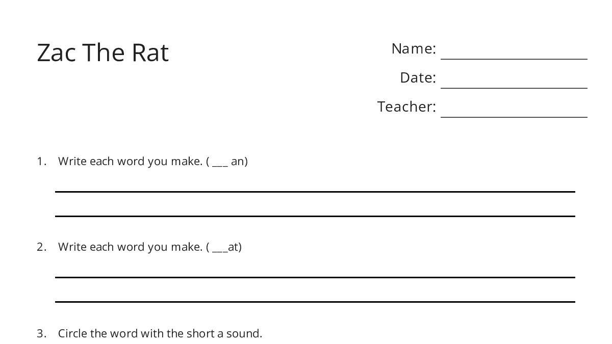 Zac The Rat - My Worksheet Maker: Create Your Own Worksheets