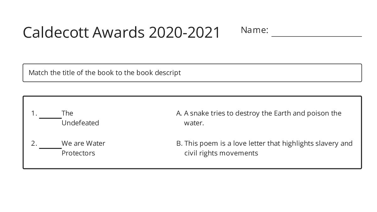 Caldecott Awards 2020-2021 - My Worksheet Maker: Create Your Own Worksheets